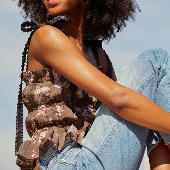 H&M | Tops | Hm X Brock Collection Brown Floral Blouse | Poshmark